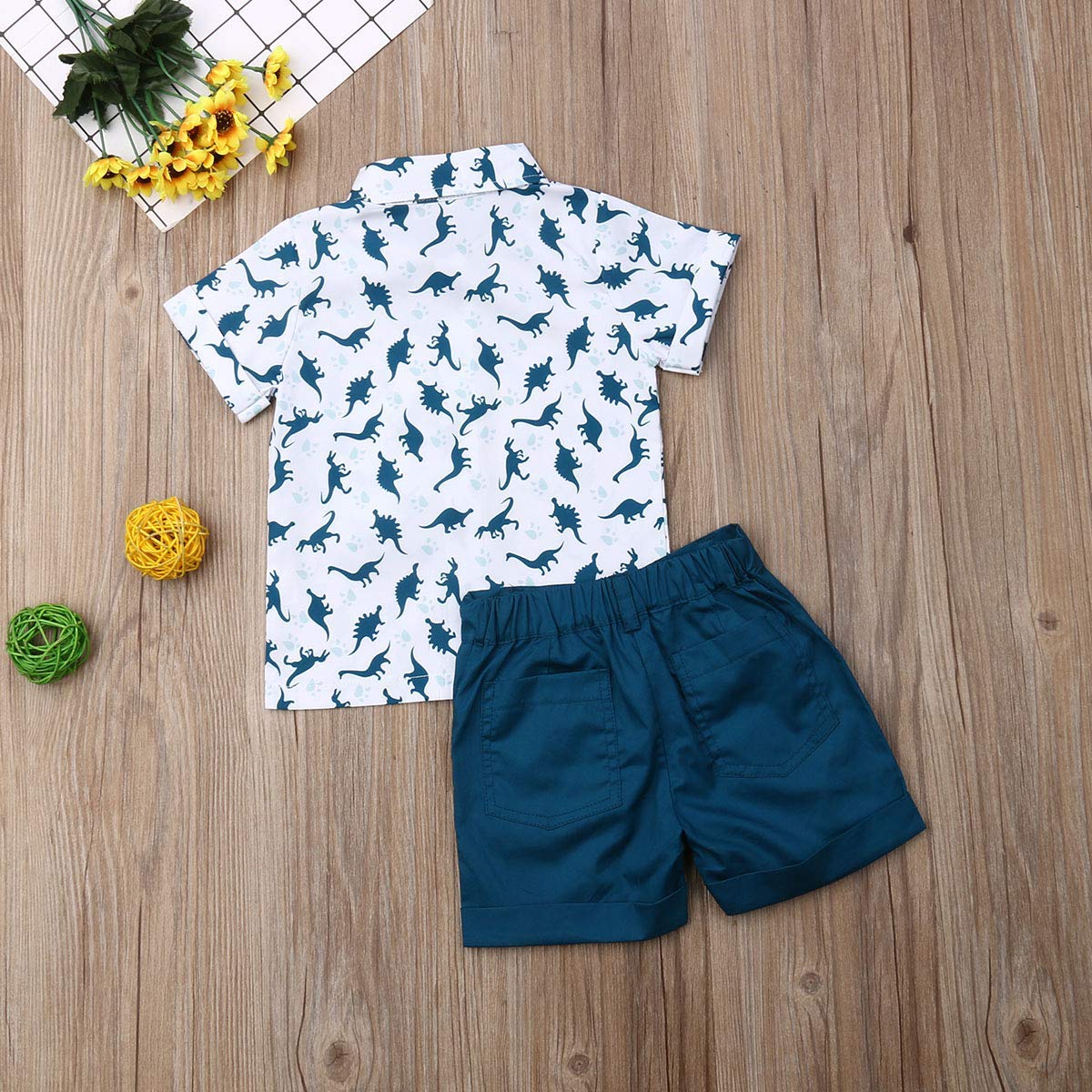 VISGOGO Toddler Baby Boy Flamingo Short Sleeve Button Down Shirt & Casual Shorts Set Summer Outfits 1-6 Years Clothes