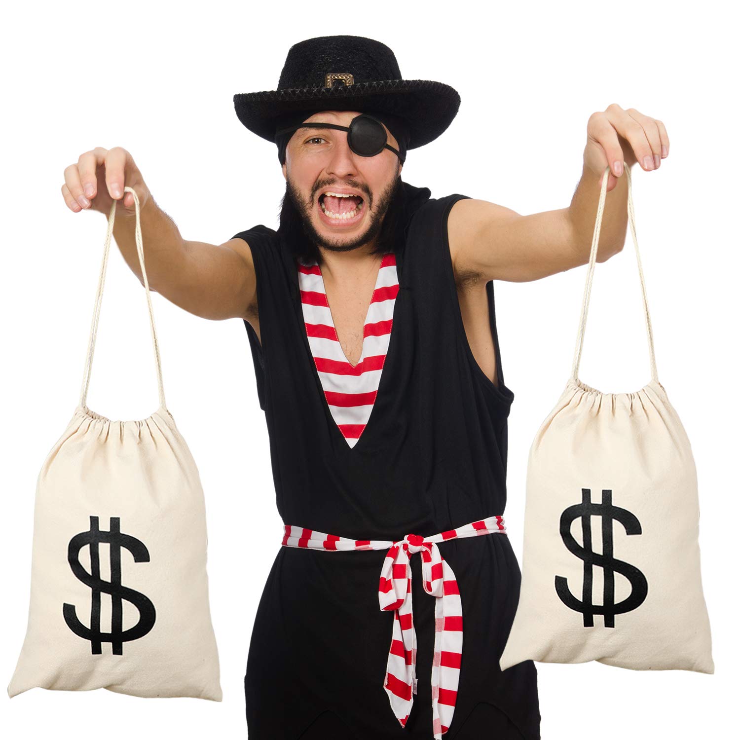 Robber Costume Set, Include 11.8x15.7inch Dollar Sign Money Bag, Black Gloves, Eye Mask for Halloween Party Pirate Thief Cosplay Costume