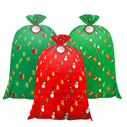 DLY Christmas large bag Jumbo Gift Bagļ¼Christmas Giant Gift Bags extea-Large-Gift-Bag for Gifts - 36" x 44" Christmas Prints