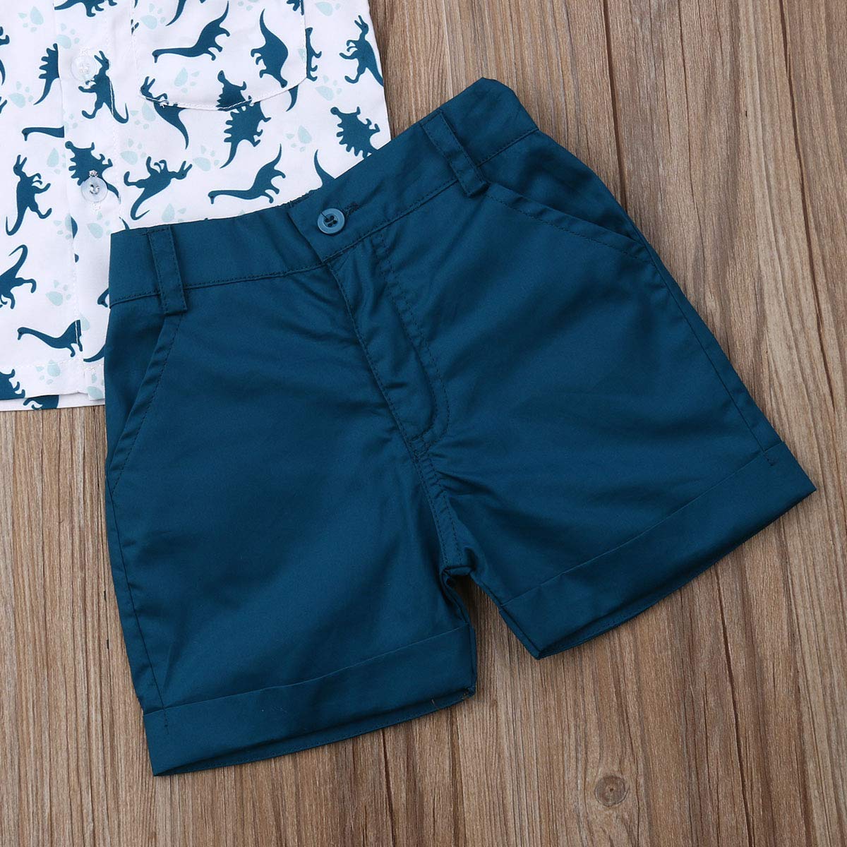 VISGOGO Toddler Baby Boy Flamingo Short Sleeve Button Down Shirt & Casual Shorts Set Summer Outfits 1-6 Years Clothes