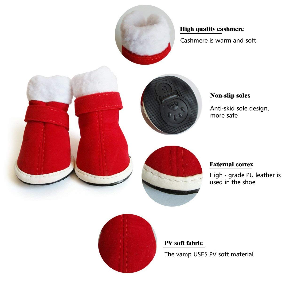 URBEST® Dog Shoes, Detachable Closure Puppy Dog Shoes, 2020 New Booties Boots for Small Dogs 4Pcs (3#, Red)