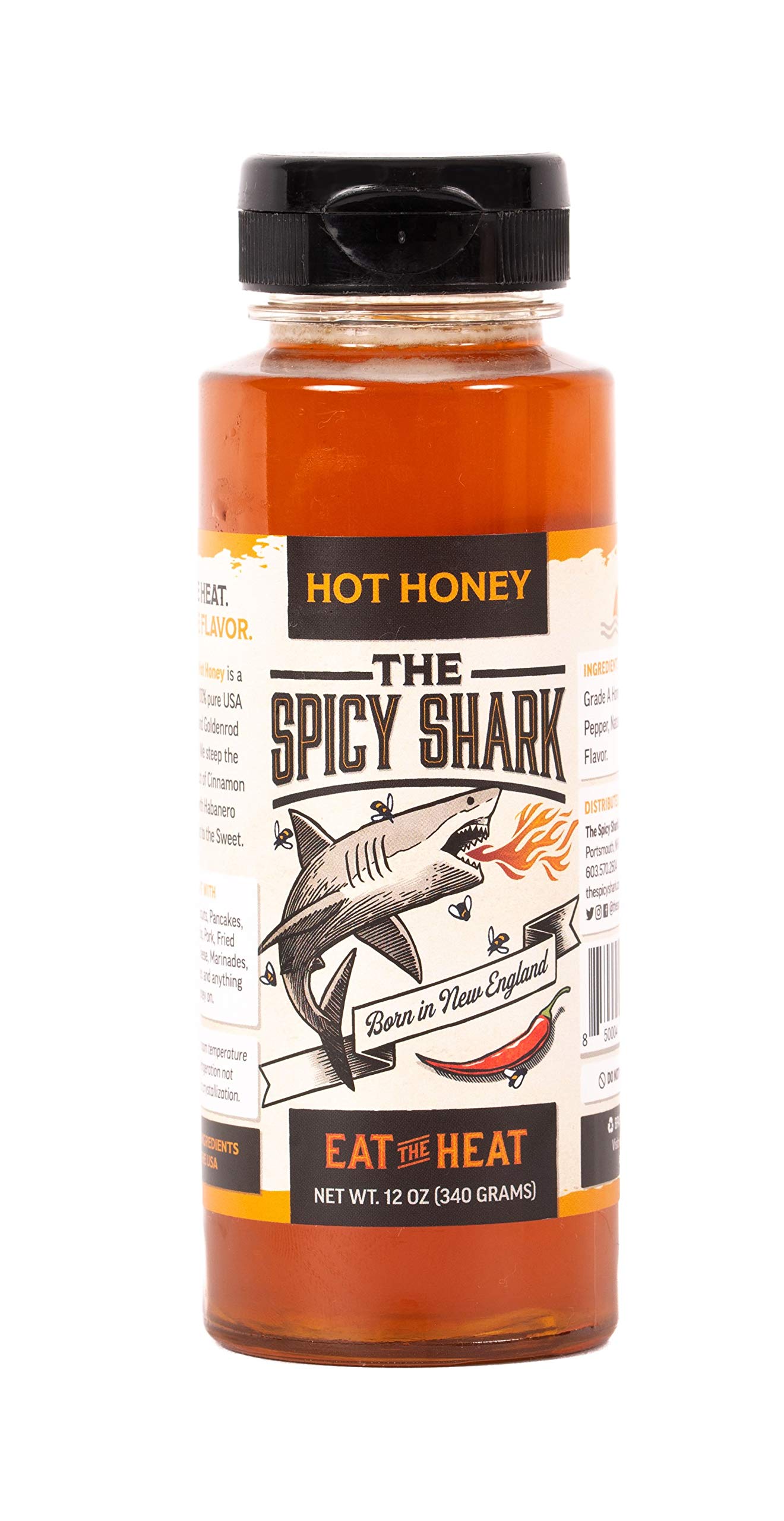 The Spicy Shark Hot Honey 12 oz Bottle 100% pure Spicy Hot Honey, Made in the USA, Gluten-Free & Paleo - Brand featured on Hot Ones