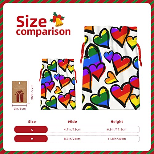 Rainbow Colored Gay Pride Heartschristmas Drawstring Gift Bag, Linen Drawstring Gift Bag, Reusable Drawstring Gift Bag, Used For Christmas, Birthday, Wedding Supplies