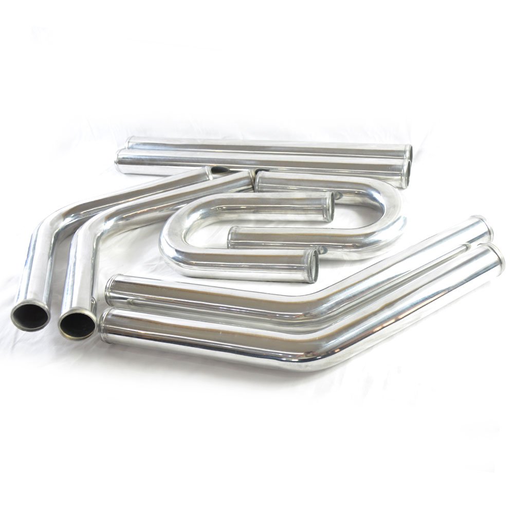 MooSun 2" 8-Pcs Universal Intercooler Pipe Piping Turbo Polished Aluminum Kit with Silicone Hoses and Stainless Steel T-Clamps
