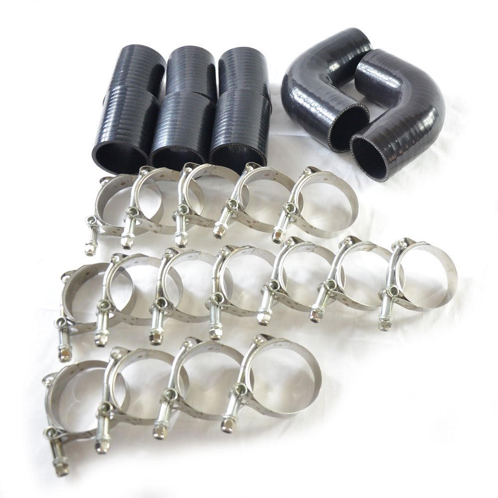 MooSun 2" 8-Pcs Universal Intercooler Pipe Piping Turbo Polished Aluminum Kit with Silicone Hoses and Stainless Steel T-Clamps