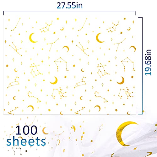 MR FIVE 100 Sheets Galaxy Tissue Paper Bulk,20" x 14",White with Gold Moon and Star Tissue Paper for Gift Bags,Star Gift Wrapping Tissue Paper for Birthday,Christmas Holiday