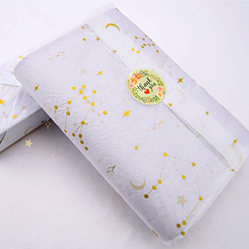 MR FIVE 100 Sheets Galaxy Tissue Paper Bulk,20" x 14",White with Gold Moon and Star Tissue Paper for Gift Bags,Star Gift Wrapping Tissue Paper for Birthday,Christmas Holiday