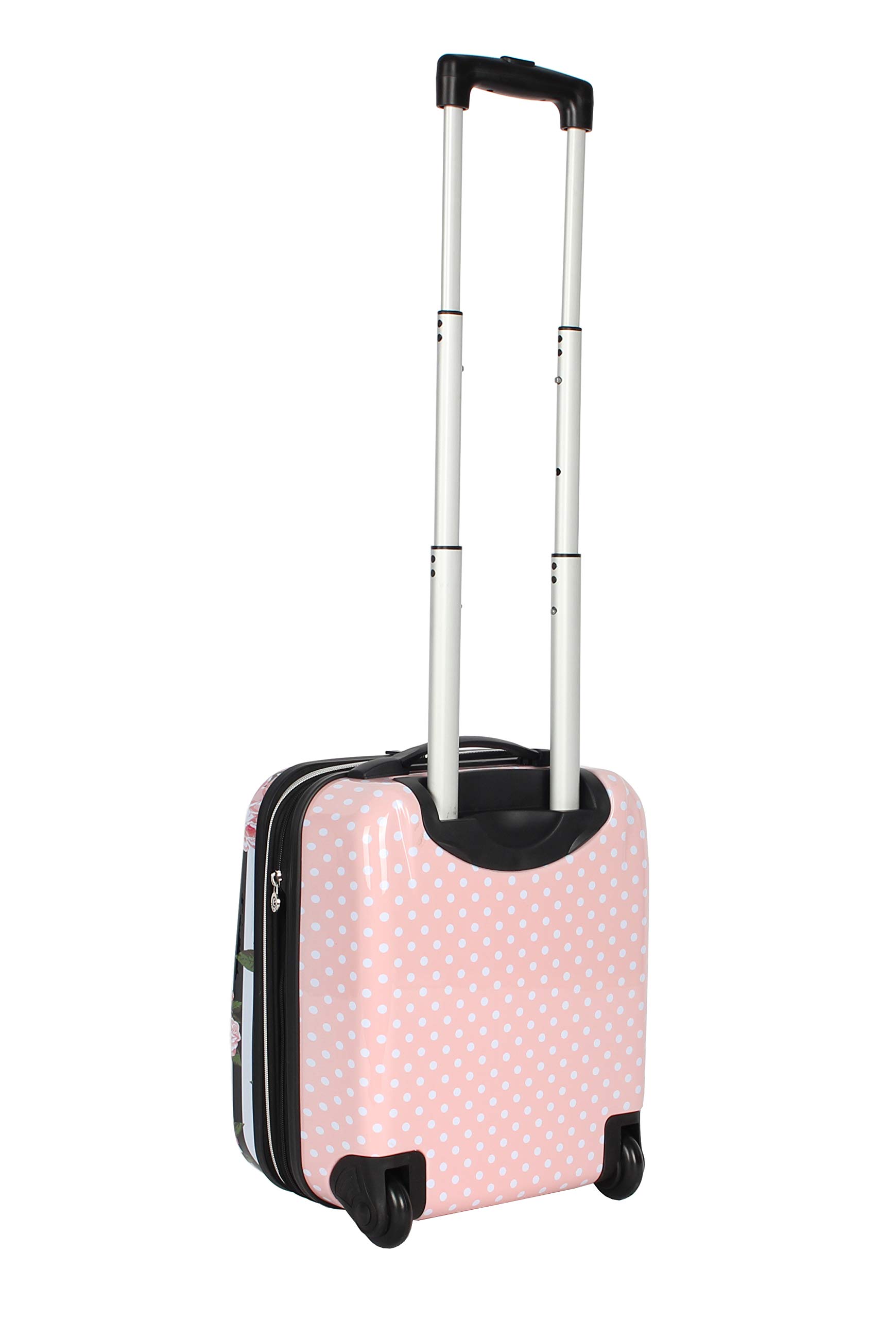 Betsey Johnson Designer Underseat Luggage Collection - 15 Inch Hardside Carry On Suitcase for Women- Lightweight Under Seat Bag with 2-Rolling Wheels (Stripe Roses)