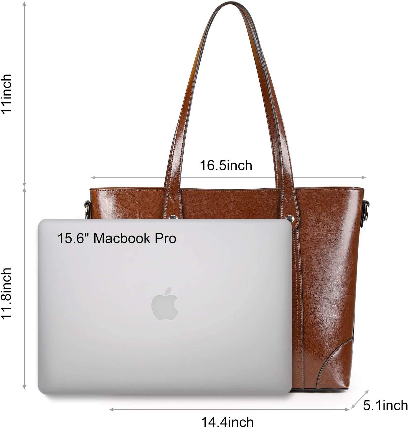 S-ZONE Leather Tote Bag for Women Office Shoulder Handbag 15.6 Inch Work Laptop Briefcase (Dark Brown)