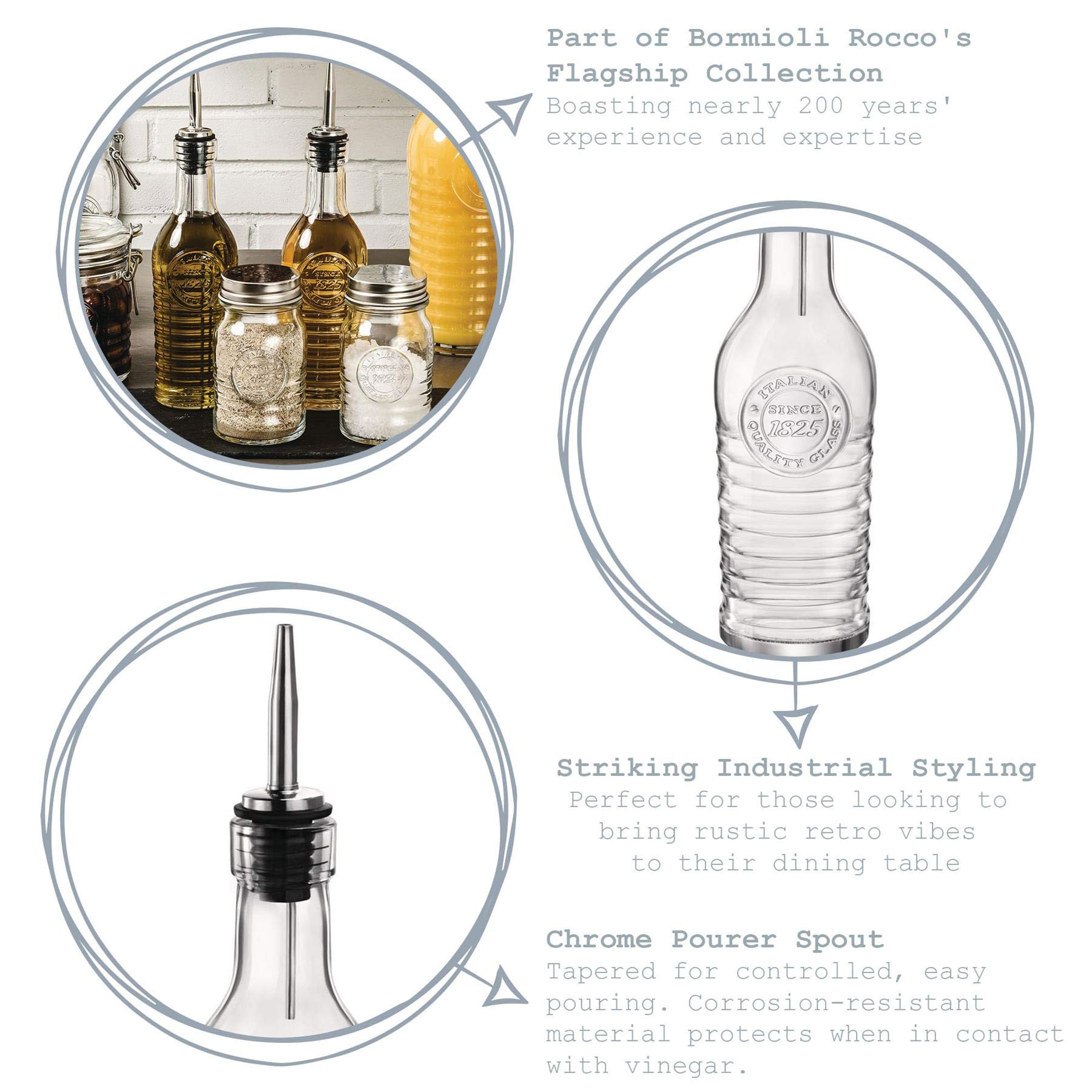 BORMIOLI ROCCO Officina 1825 Olive Oil/Vinegar Bottle Stainless Steel Pouring Spout 268 ml