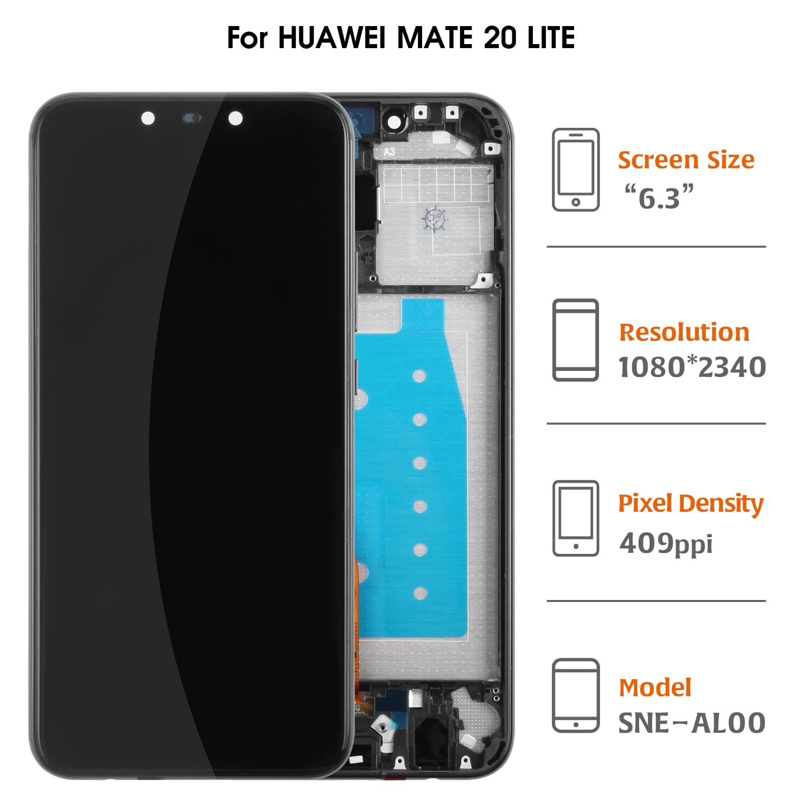 Compatible with Huawei Mate 20 Lite SNE LCD Display Screen Replacement,for Huawei Mate 20 Lite SNE LX1 LX2 LX3 Display LCD Panel Repair Parts Kit,with Tempered Glass+Tools(Black) (Black with Frame)