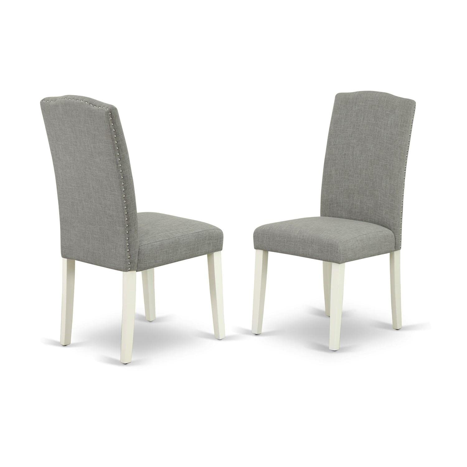 East West Furniture SUEN3-LWH-06 3 Piece Kitchen Table Set Contains a Round Dining Table with Dropleaf & Shelves and 2 Dark Shitake Linen Fabric Parson Chairs, 42x42 Inch, Linen White