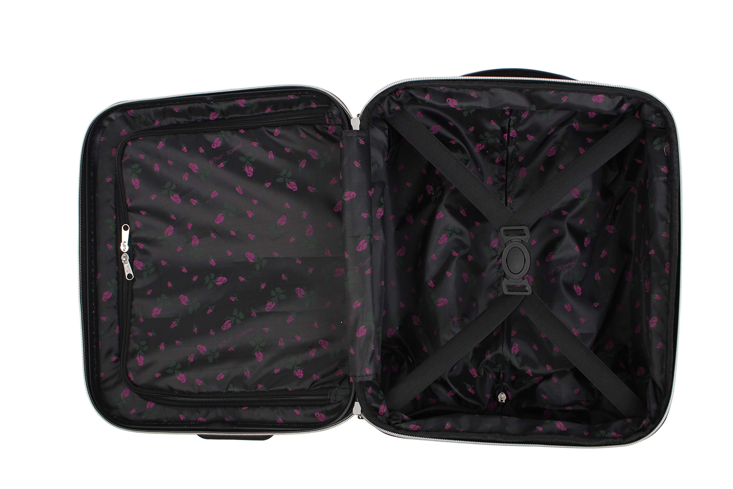 Betsey Johnson Designer Underseat Luggage Collection - 15 Inch Hardside Carry On Suitcase for Women- Lightweight Under Seat Bag with 2-Rolling Wheels (Stripe Roses)