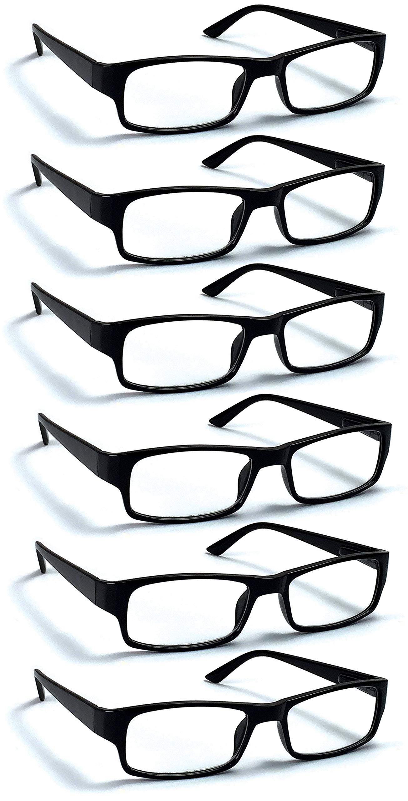 Boost Eyewear 6 Pack Reading Glasses, Traditional Black Frames, for Men and Women, with Comfort Spring Loaded Hinges, Black, 6 Pairs (+1.50)