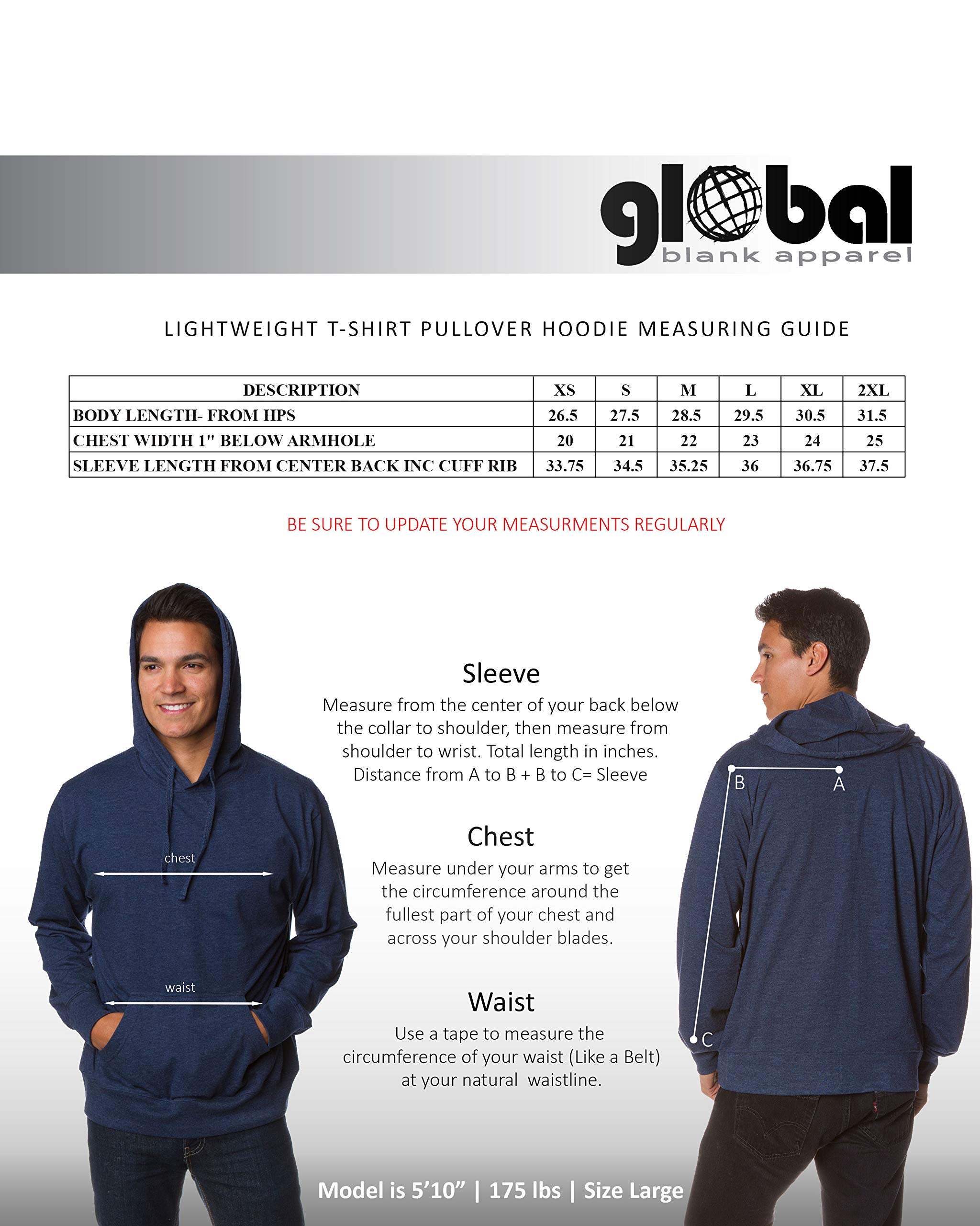 Global Blank Lightweight Hoodie for Men Long Sleeve Pullover Sweatshirt Mens Active Hoodies, Dark Grey, Medium