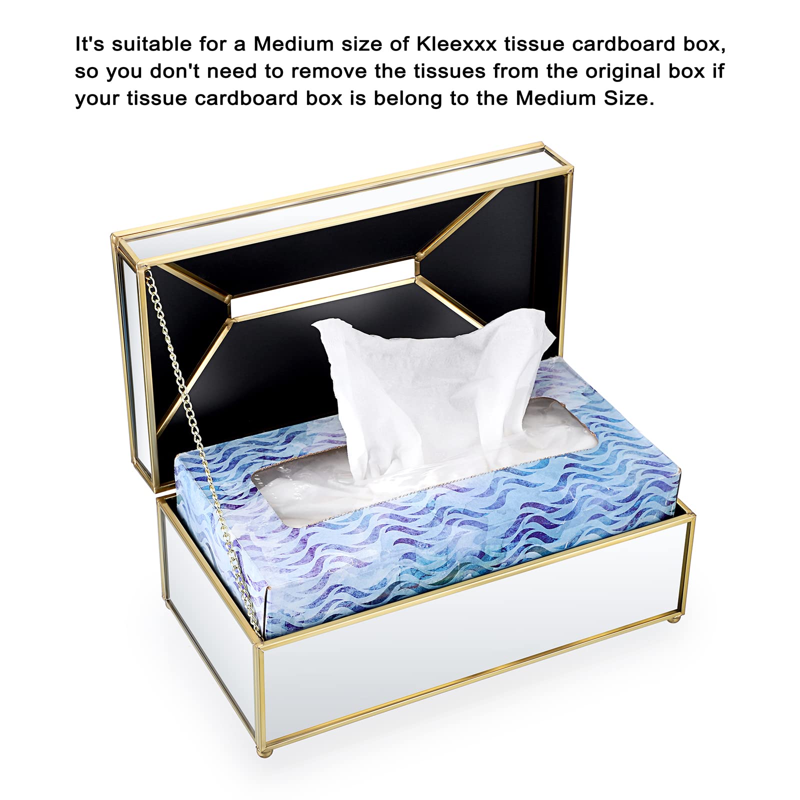 Sumnacon Tissue Box Cover Rectangle Mirrored Tissue Box,Gold Glass Tissue Box Holder, Stylish Tissue Cover for Bathroom Toilet Bedroom Living Room Table Home Office Bar Decor