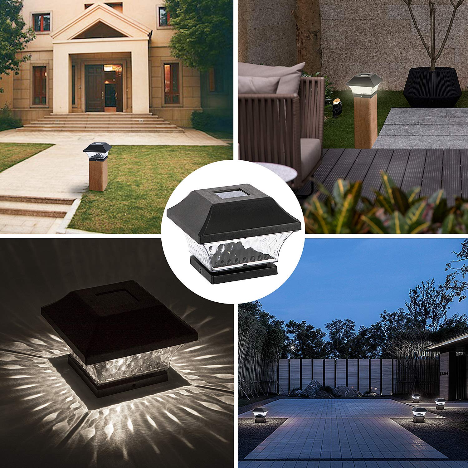 SUNWIND Solar Post Cap Lights Outdoor - 4 Pack LED Fence Lights for 4X4 & 5X5 Wooden Posts Warm White Waterproof for Deck, Patio or Garden Decoration (Black)