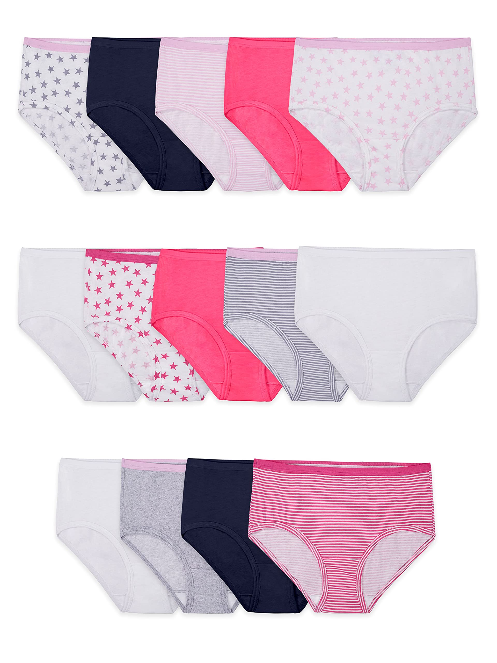 Fruit of the Loom Girls' Little Cotton Brief Underwear, 14 Pack - Fashion Assorted, 6