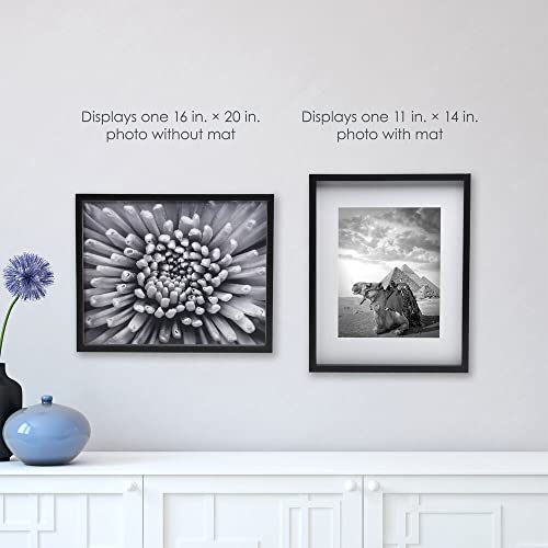 Mikasa Gallery Frame-16x20 in. Photo without Mat, 11x14 in. Photo with Mat, 2 mm Beveled Mat, Vertical or Horizontal Display, 17x21 Inch, Black