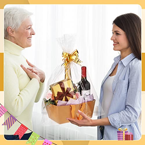 30 Pieces Baskets with Handle for Gifts Empty with Cellophane Basket Bags Tissue Paper Bows Ribbons Bulk Empty Gift Basket with Handles for Graduation Birthday Party Wedding Holiday