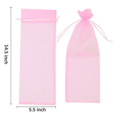 Wuligirl 20pcs Drawstring Organza Wine Bottle Bag 5.5 by 14.5 Inch Pink Wrapping Gift Bags Baby Shower Wedding Favors Party Charcoal Reusable Pouches Package Bags(20pcs Pink)
