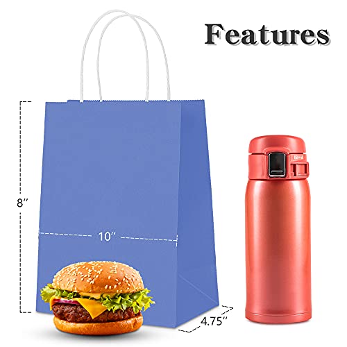 HaiQuan Blue Gift Bags 50Pcs 8 x 4.75 x 10 inchs Paper Gift Bags Medium Size Paper Gift Bags Bulk for Shopping, Packaging, Wedding, Retail, Party, Recycled(BLUE)