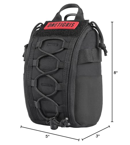OneTigris IFAK Molle Pouch - Tactical First Aid Bag Medical Admin Pouches Trauma Kit Bag EMT MED Belt Backpack with D-Ring Hook for Outdoor Activities and Emergency Uses (Empty Bag)