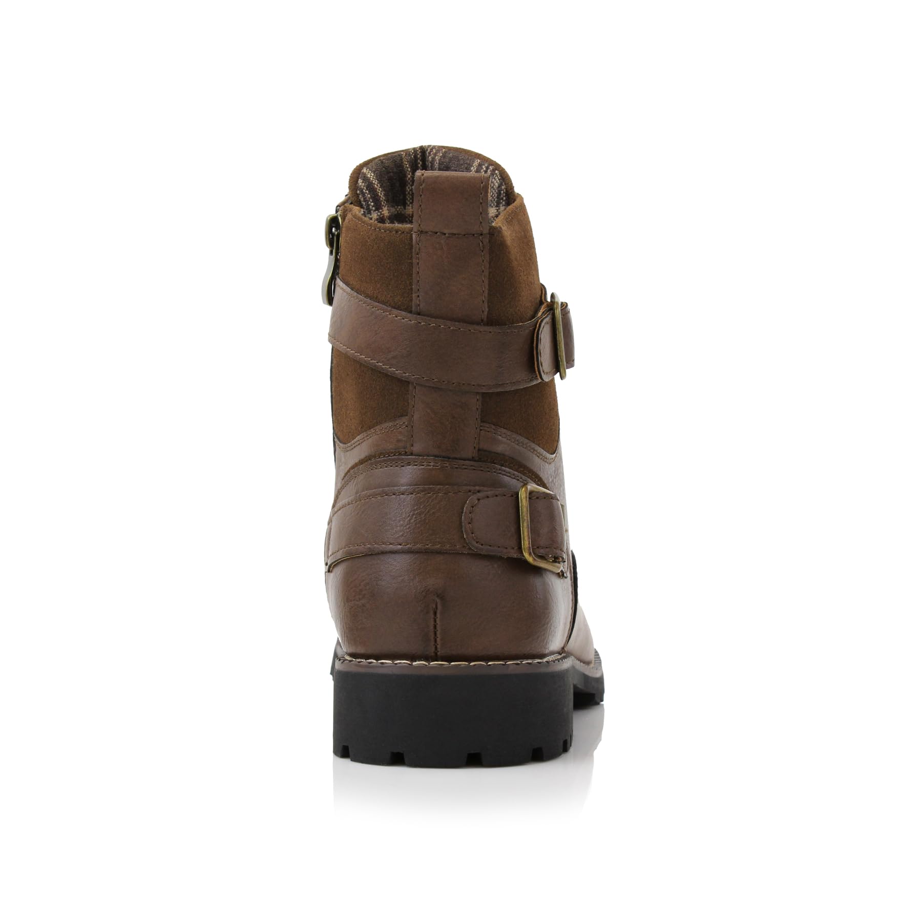 Polar Fox Patrick Men's 7-Eyelets Classic Combat Motorcycle Biker Boots with Zipper Closure, Brown, 8.5 US