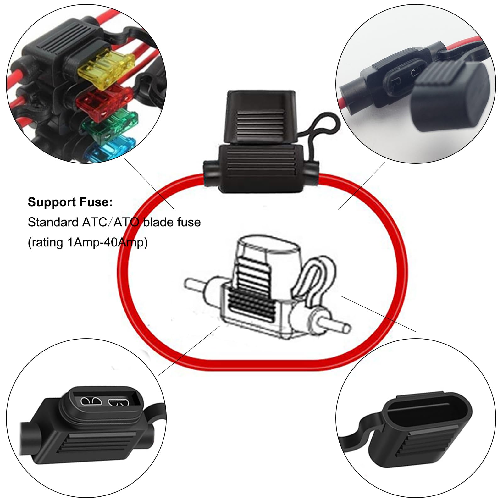 MuHize Inline Fuse Holders 12v, Upgraded Car Standard 12V Add-a-Circuit Fuse, 12 Gauge Waterproof APR ATO ATC Inline Fuse Wire with 40AMP Standard Fuses(3 Pack)
