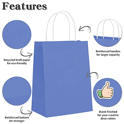 HaiQuan Blue Gift Bags 50Pcs 8 x 4.75 x 10 inchs Paper Gift Bags Medium Size Paper Gift Bags Bulk for Shopping, Packaging, Wedding, Retail, Party, Recycled(BLUE)