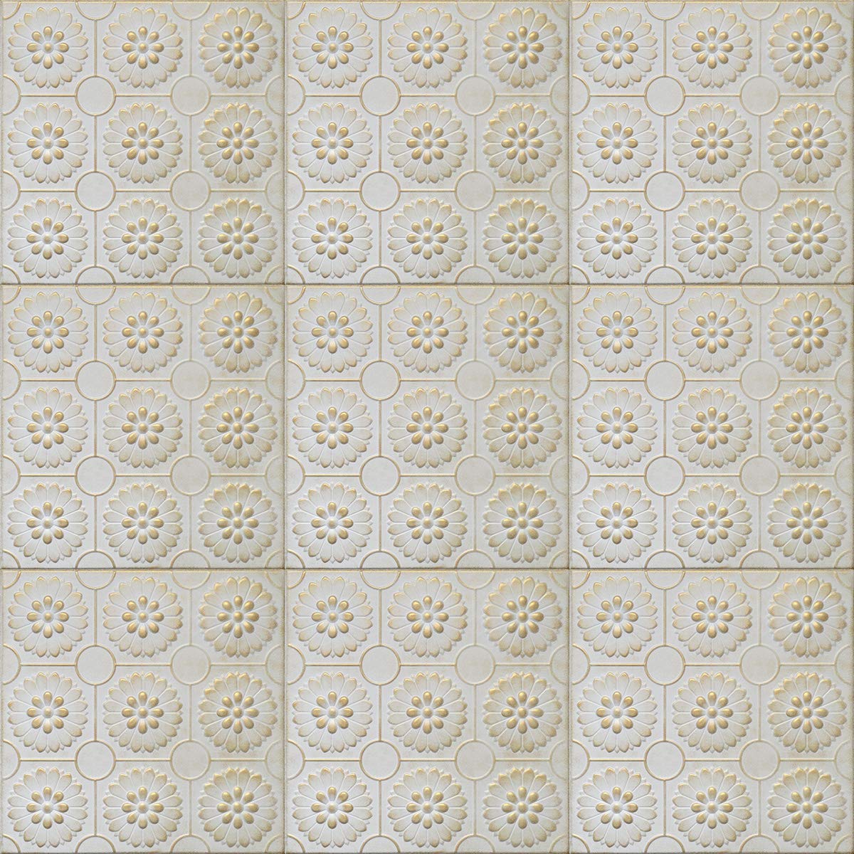 R36 White Satin Washed Gold 20x20 Amazing Styrofoam Tin Look Ceiling Tiles Easy to Glue Up On Any Type of Surface