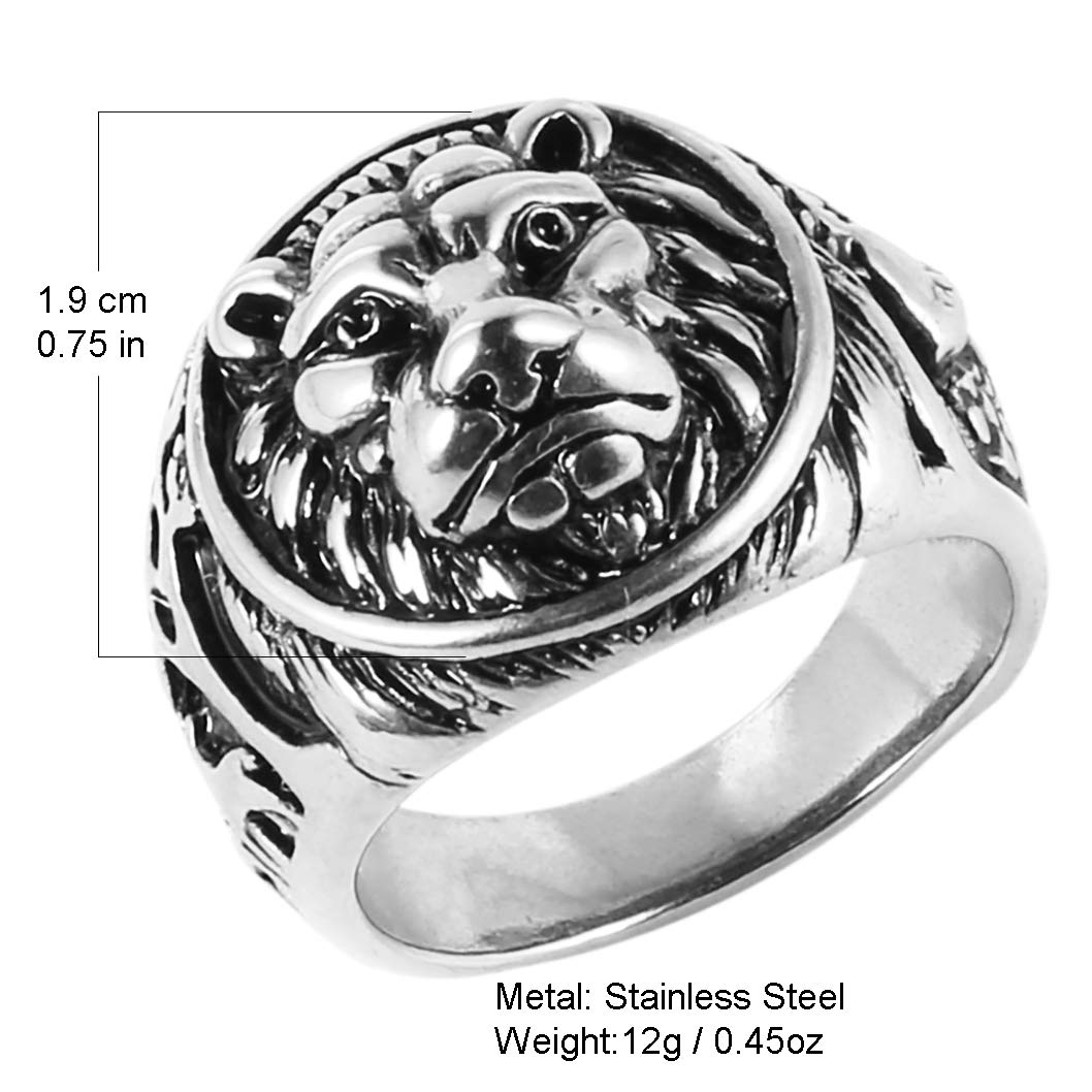 HZMAN Men's Vintage Stainless Steel Ring Lion Head Shield Biker Gold/Silver