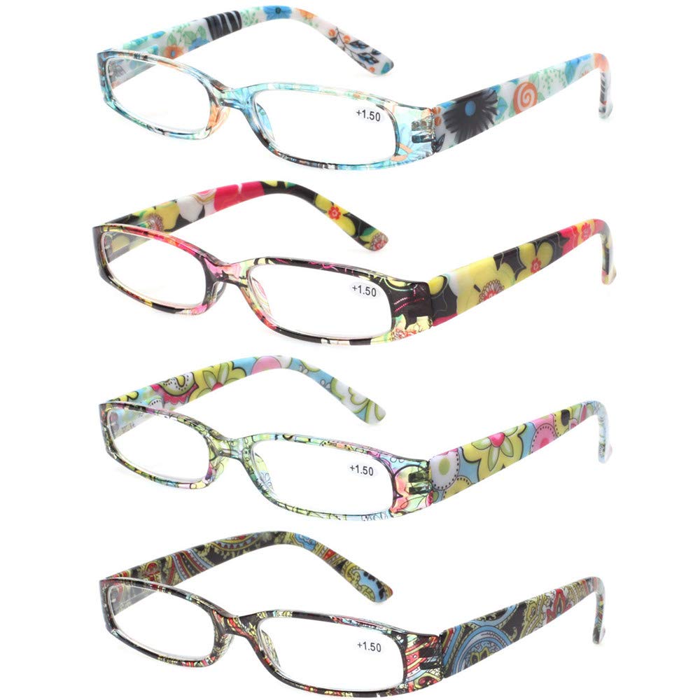 Kerecsen Women's Reading Glasses 4 Pairs Ladies Fashion Spring Hinge Readers (4 Pack Mix, 1.75)