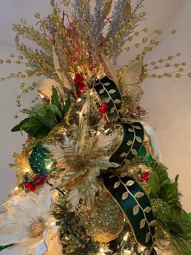 Dark Green Wired Velvet Ribbon for Gift Wrapping, Chrisrtmas Tree (2-1/2 inch, 5 Yards)