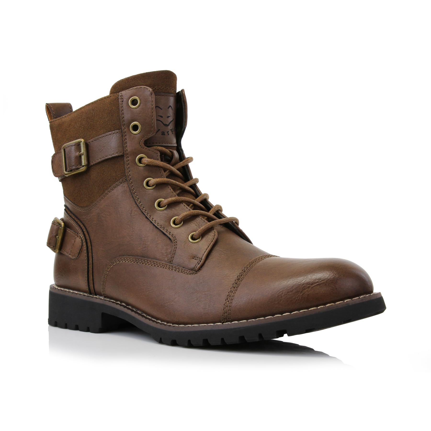 Polar Fox Patrick Men's 7-Eyelets Classic Combat Motorcycle Biker Boots with Zipper Closure, Brown, 8.5 US