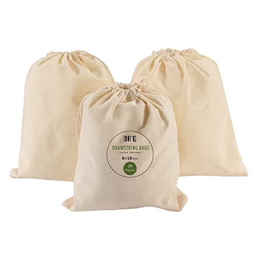 DRQ Muslin Bags (8 by 10 Inches) Canvas Drawstring Bags,Cloth Sachet Bag,Cotton Drawstring Pouch for Home Supplies, Wedding Party Favor, Jewelry, Christmas Bags(20 Pieces)