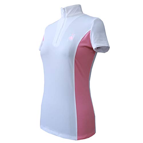 HR Farm Women's Quick Dry Short Sleeve Rider Sport Sun Shirt (White/Pink, Medium)