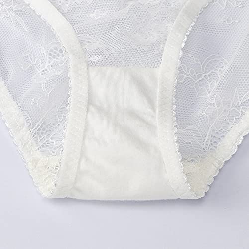 4 Piece Women Lace Lingerie Set with Garter Belts and Stockings Unlined Balconette Bra with Underwire White