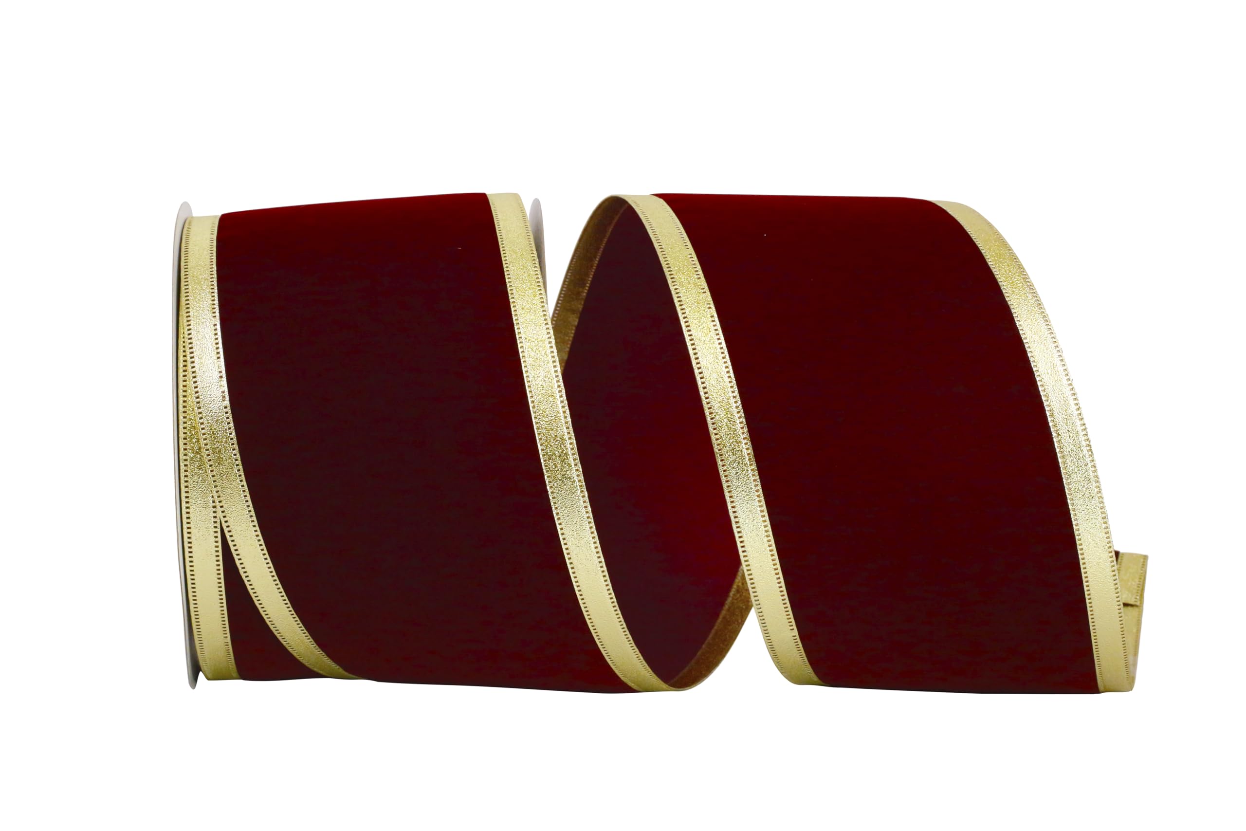 Reliant Ribbon Velvet Dynasty Wired Edge Ribbon, 4 Inch X 20 Yards, Burgundy