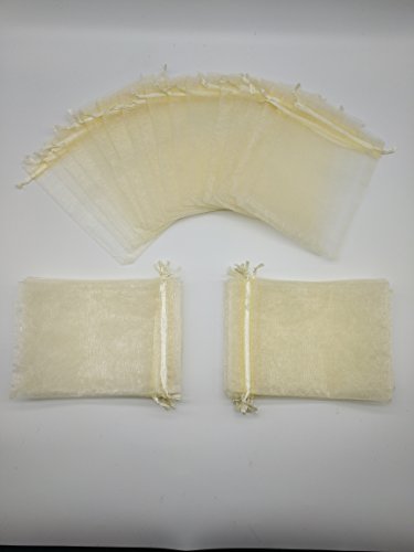 Ankirol 100pcs Sheer Organza Favor Bags 5x7'' for Wedding Bags Samples Display Drawstring Pouches (Champagne)