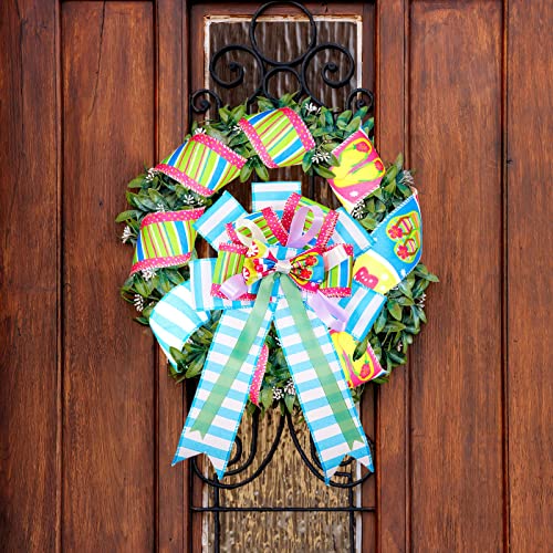 3 Rolls 18 Yards Summer Decorations Ribbon Flip Flop Wired Ribbon Polka Dot Stripe Burlap Ribbons Wired for Summer Wreath Bow DIY Craft Wrapping, 2.5 Inch