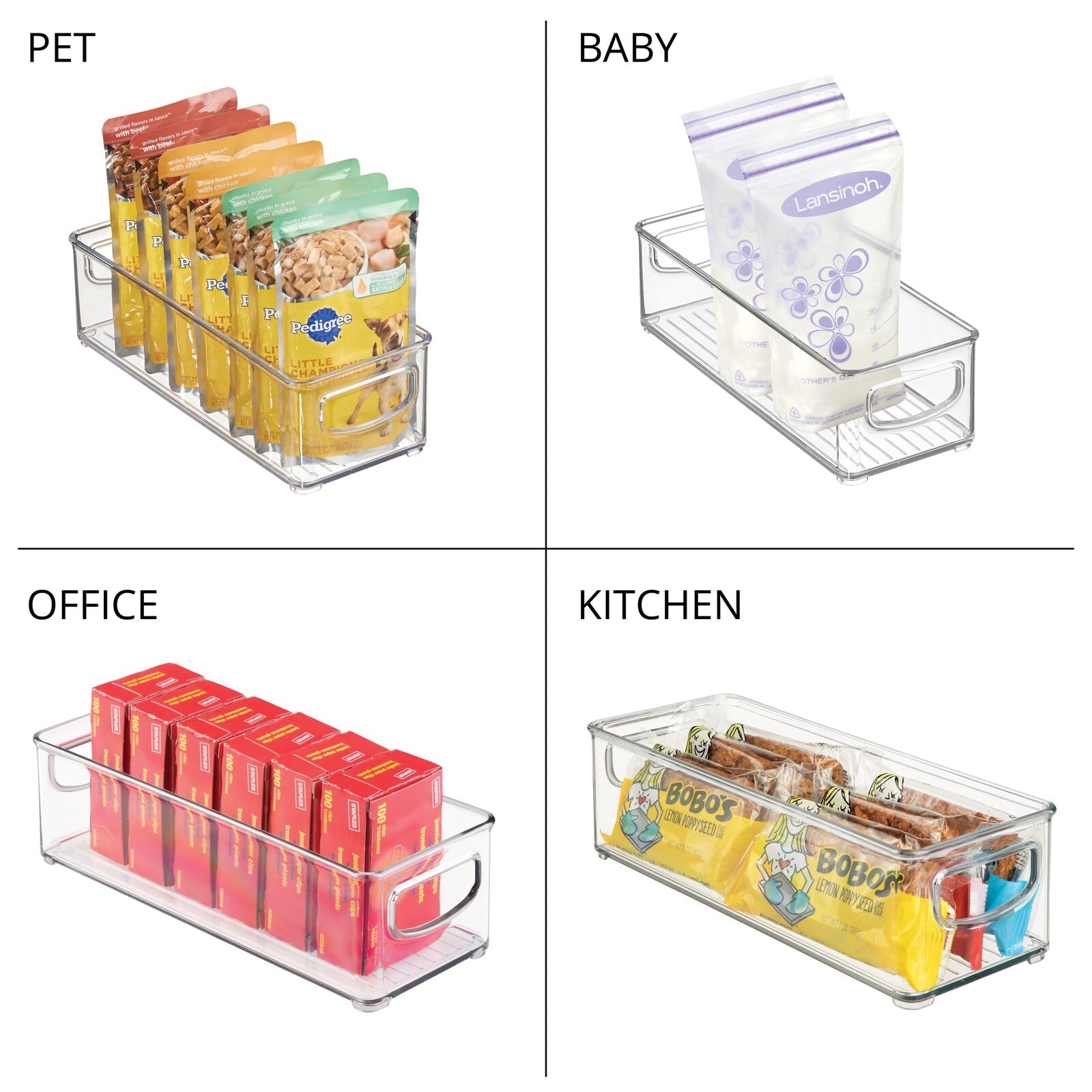 mDesign Small Plastic Office Storage Container Bins with Handles for Organization in Filing Cabinet, Closet Shelf, or Desk Drawers, Organizer for Notes, Pens, Pencils, Ligne Collection, 6 Pack - Clear