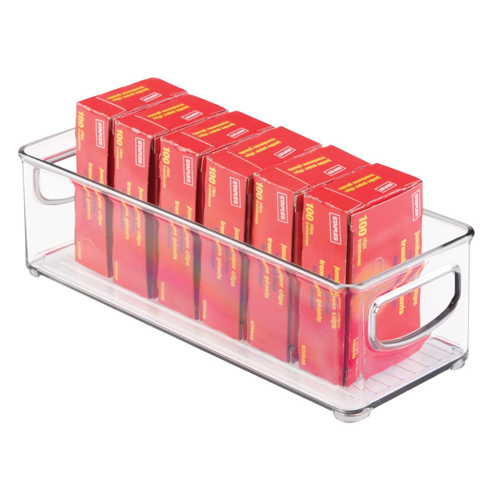 mDesign Small Plastic Office Storage Container Bins with Handles for Organization in Filing Cabinet, Closet Shelf, or Desk Drawers, Organizer for Notes, Pens, Pencils, Ligne Collection, 6 Pack - Clear
