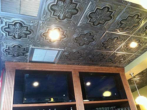 From Plain To Beautiful In Hours 206 Large Snowflake PVC 2' x 2' Lay-in or Glue-up Ceiling Tile, Pack of 25, Antique Silver, 25 Piece