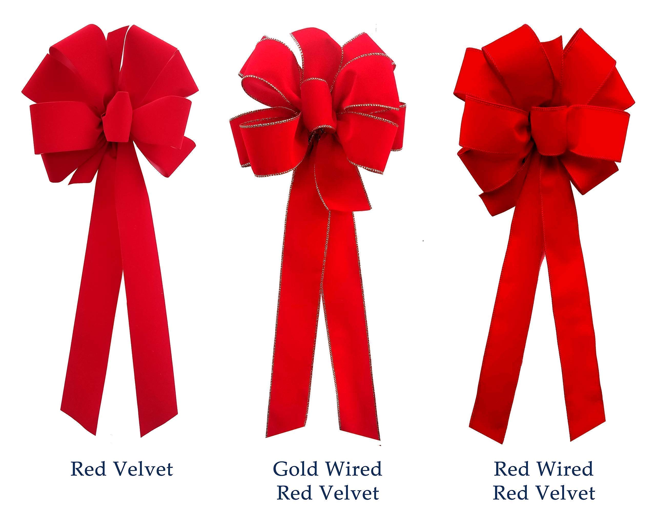 12-Pack Christmas Bows 10" x 26" Handmade with 2.5" Red Velvet Red Wired Edge Ribbon Indoor Outdoor Handmade Wreath Bows | The Handmade Bow