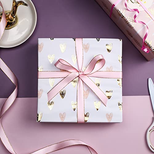 Packanewly Wrapping Paper Roll Set with Cutline on Reverse for All Occasion - Pink Gold White, Black Stripe, Fruit Pineapple Gift Wrap paper Bundle(4 Pack, 100 sq. ft. ttl.) - 30 x 120 Inch Each Roll