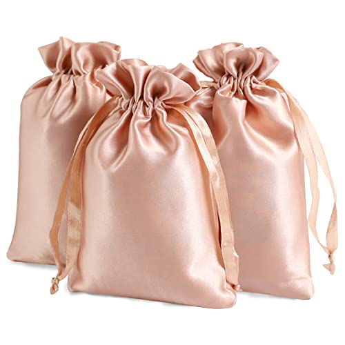 Satin Bags with Drawstring, 6x9" Wedding Favor Drawstring Bags, 50PCS Rose Gold Mini Gift Bags for Jewelry, Baby Shower, Valentine's Day, Craft, Birthday, Business, Party Favors Bags