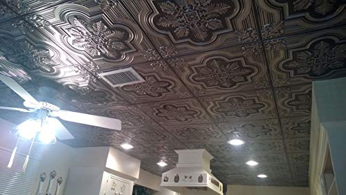 From Plain To Beautiful In Hours 206 Large Snowflake PVC 2' x 2' Lay-in or Glue-up Ceiling Tile, Pack of 25, Antique Silver, 25 Piece
