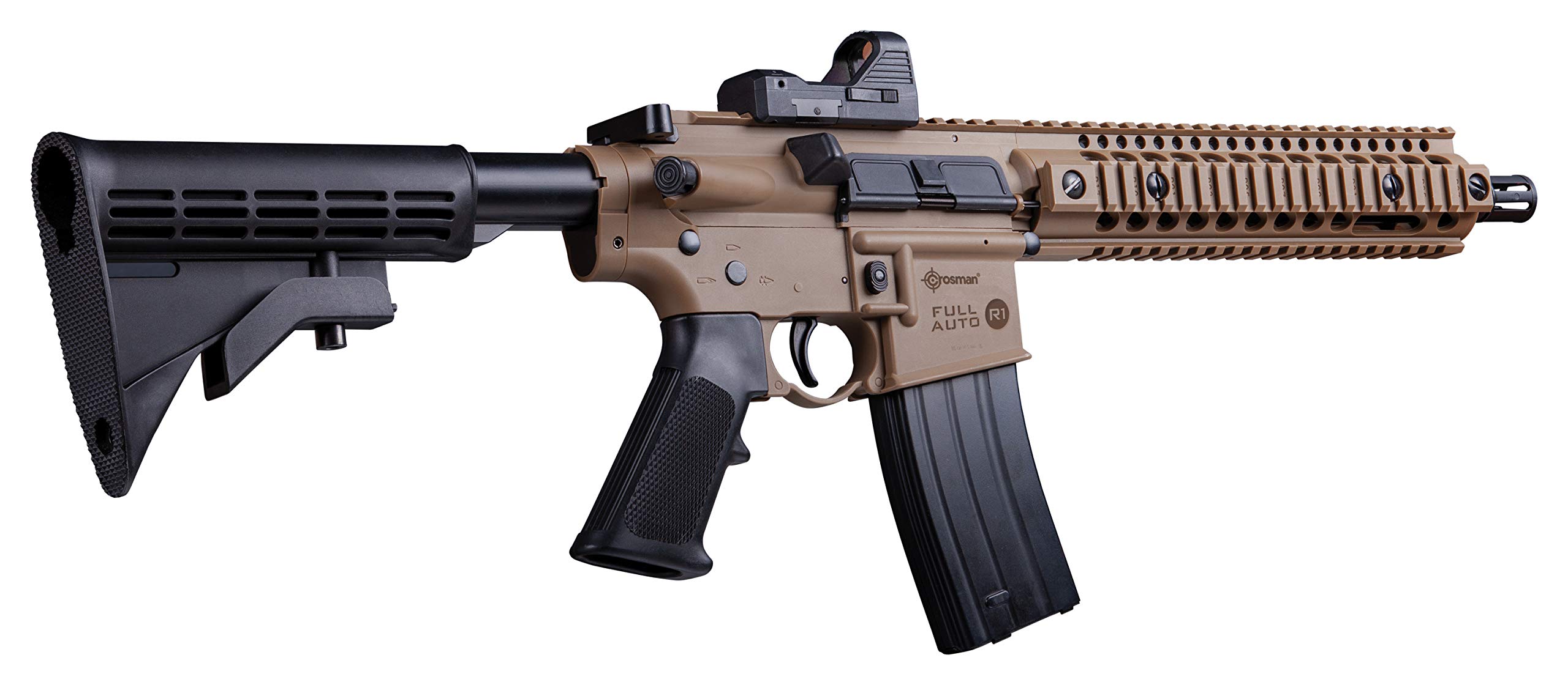 Crosman CFAR1X Full Auto R1 CO2-Powered BB Air Rifle And Red Dot Sight, Black/FDE