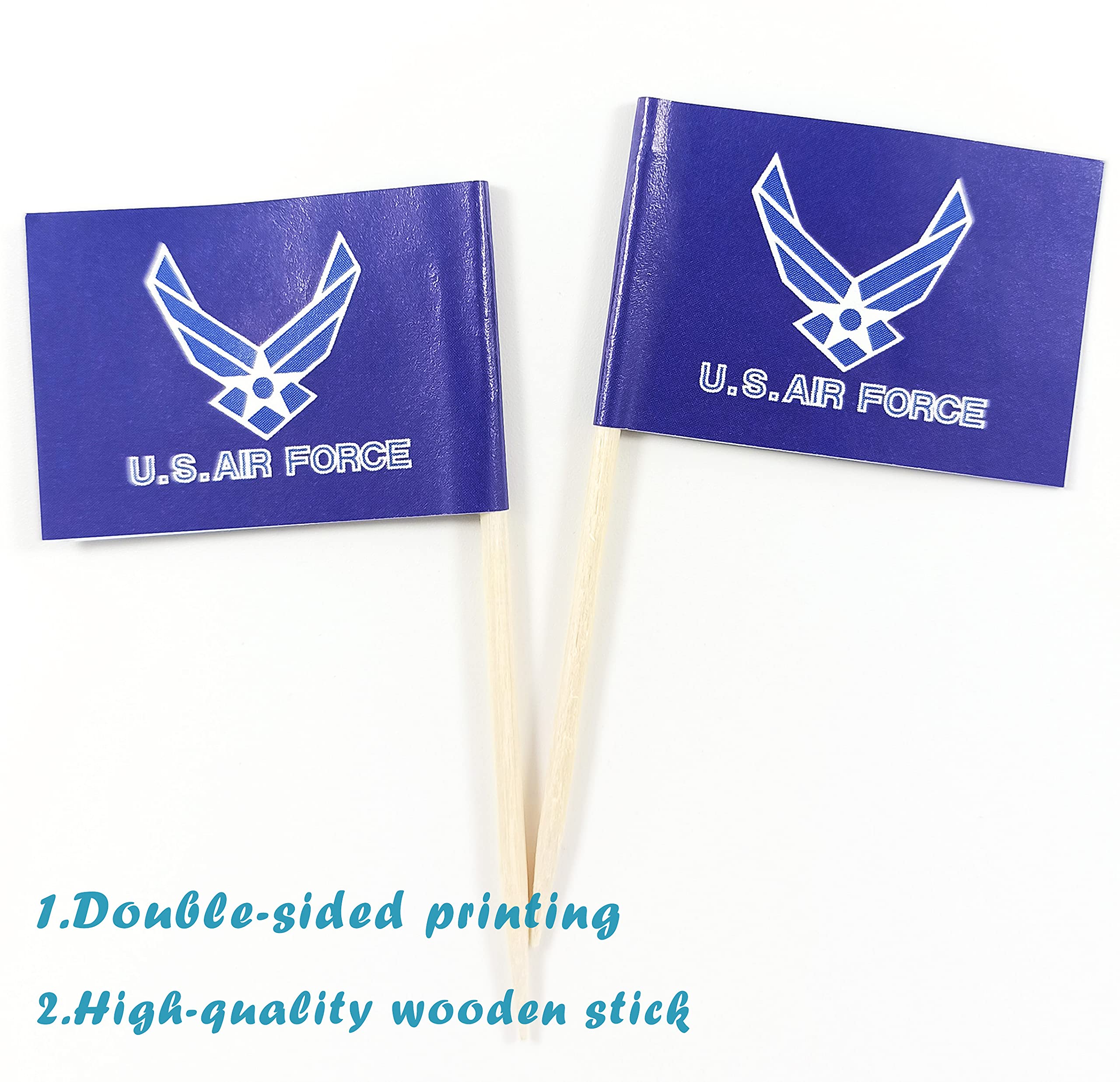 JBCD US Air Force Wings Toothpick Flag Mini Small Cupcake Topper Flags, 100 pcs
